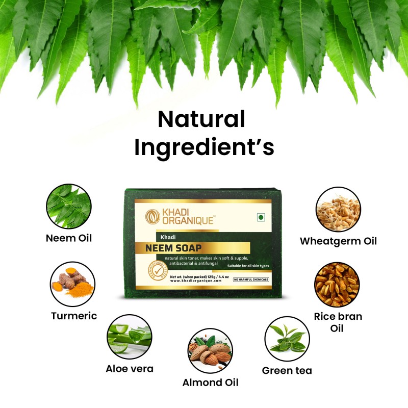Khadi Organique Pure Neem Soap (Pack Of 3) | Natural Handmade Neem Soap