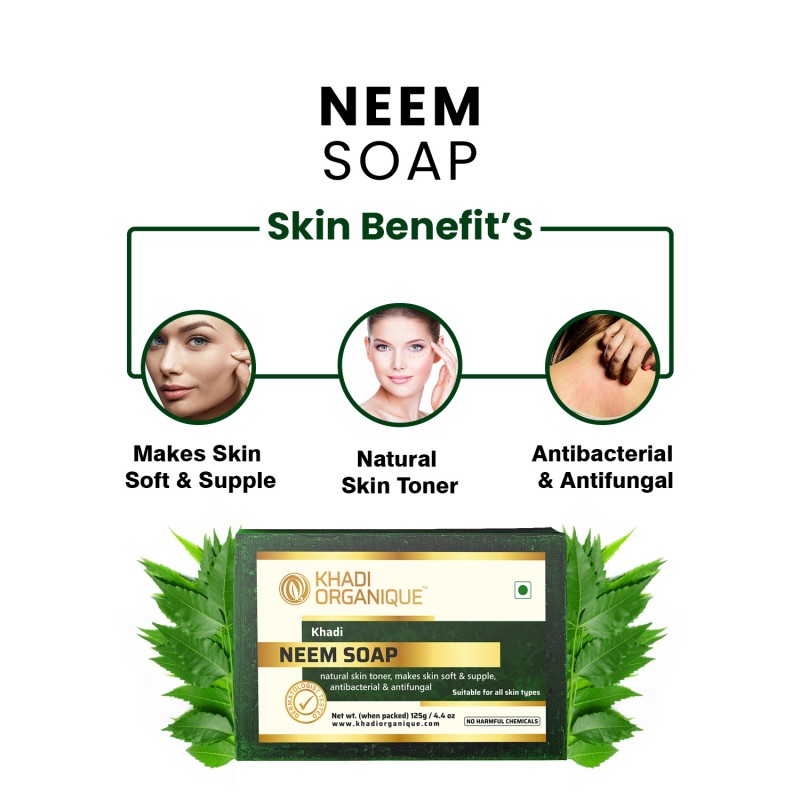 Khadi Organique Pure Neem Soap (Pack Of 3) | Natural Handmade Neem Soap