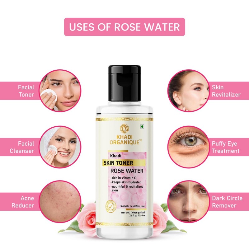 Khadi Organique Rose Water Skin Toner for Face - 100% Pure & Natural