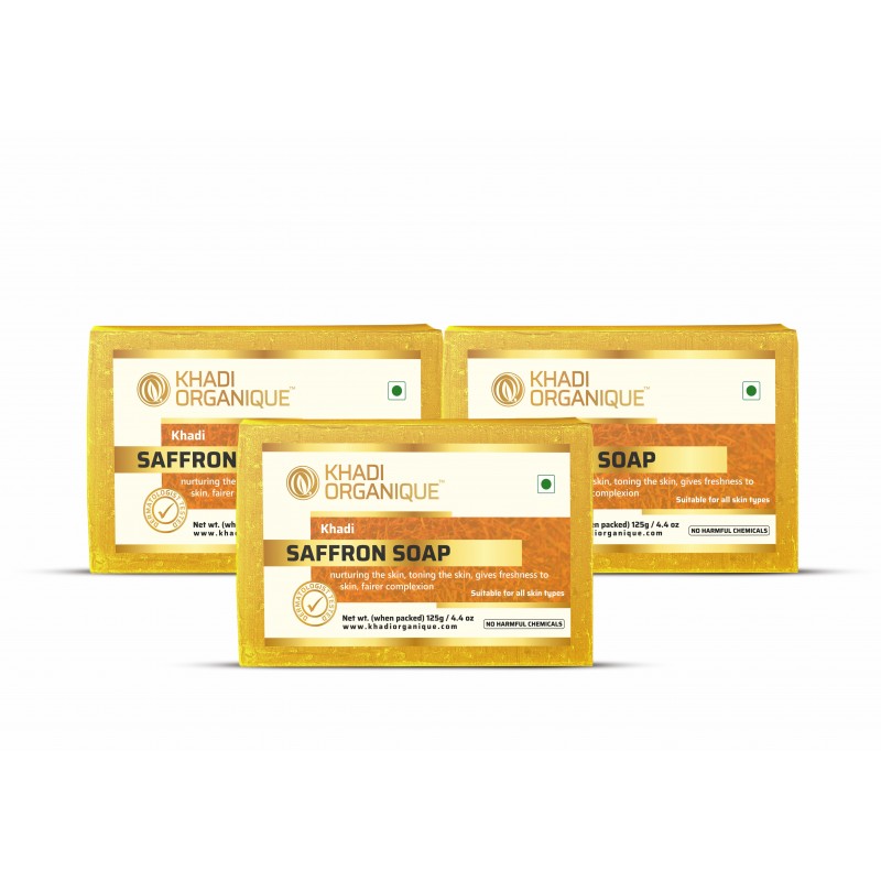 Khadi Organique Saffron Soap (Pack Of 3) | 100% Natural Saffron Soap